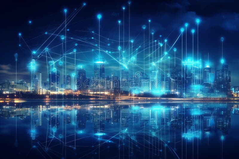 Smart City and Big Data Connection Technology. Beautiful Illustration ...