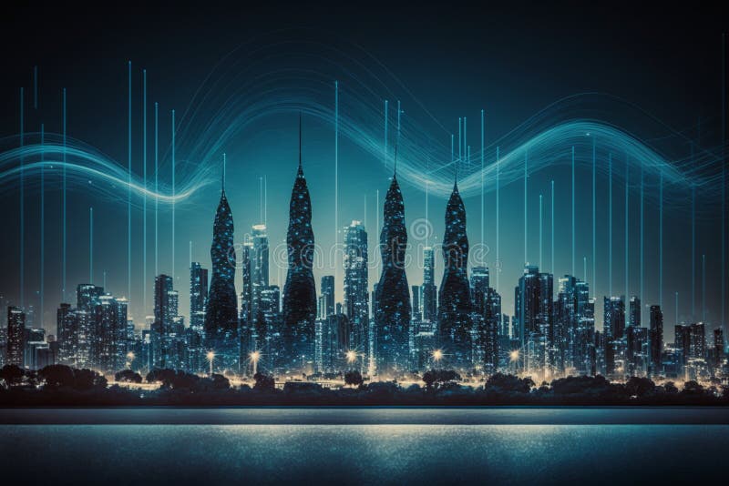 Smart City and Big Data Connection Technology Concept with Digital Blue ...