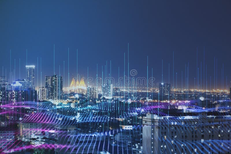 Smart City and Big Data Technology Concept Background with Megapolis ...