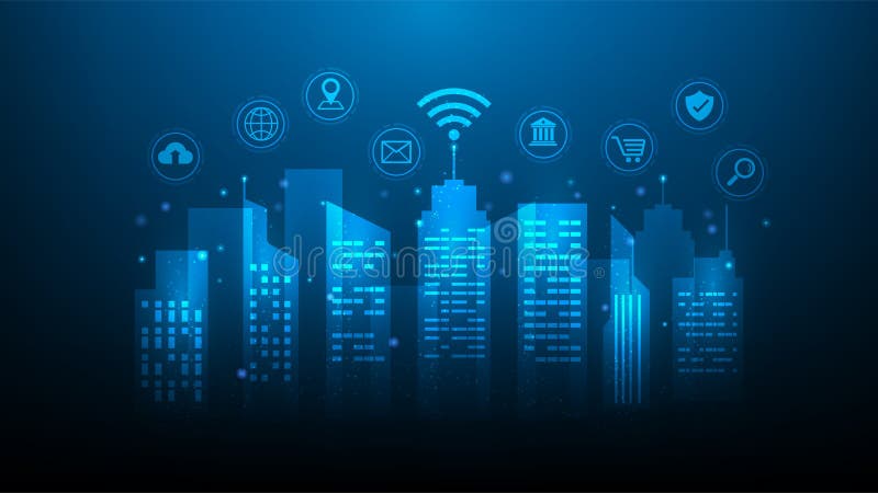 Smart City Building 5g Wifi Technology Digital. Internet Connectivity ...