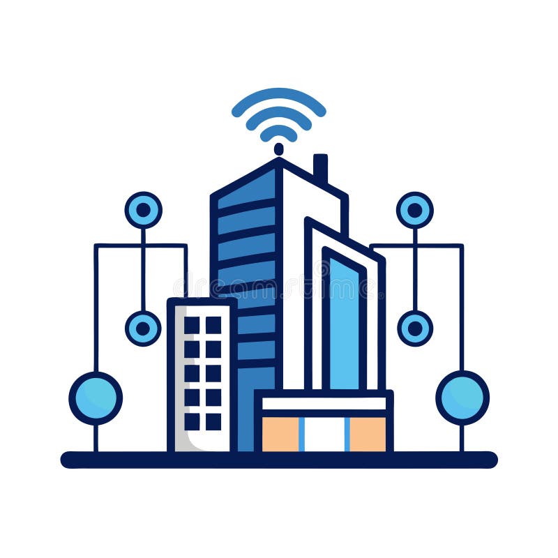 Smart City Buildings with Wireless Connectivity and IoT Network Icon Stock Vector - Illustration ...