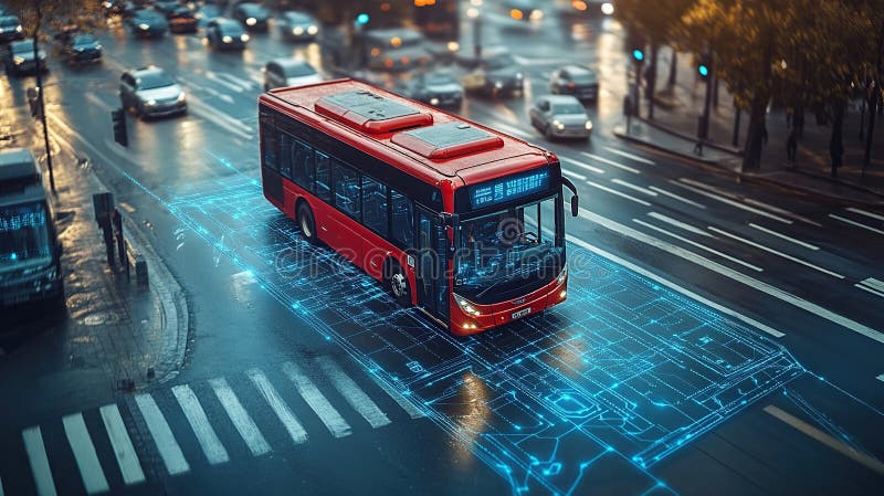 Smart City Bus on a Digital Road Map Stock Illustration - Illustration ...