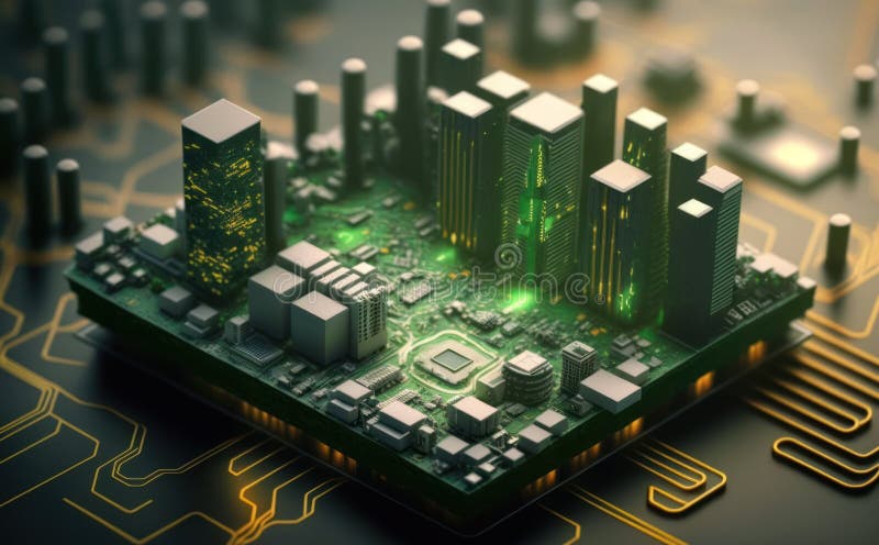 Smart City on Circuit Board, Concept for Future Technology Stock ...