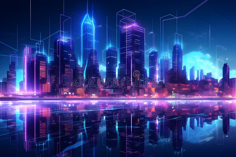 Smart City Cityscape Building Automation Night Abstract Technology ...