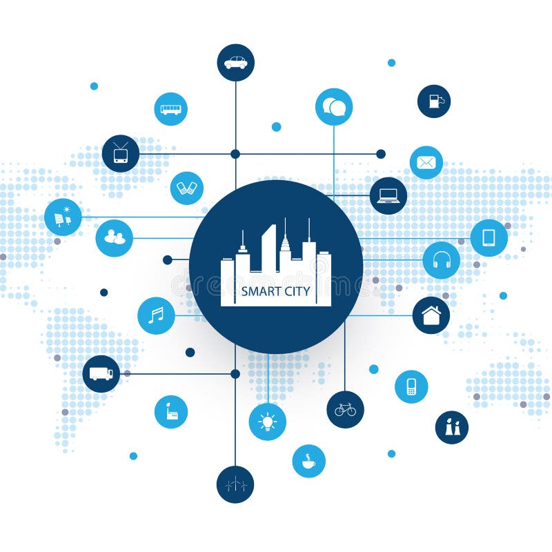 Smart City, Cloud Computing Design Concept with Icons - Digital Network Connections, Technology ...