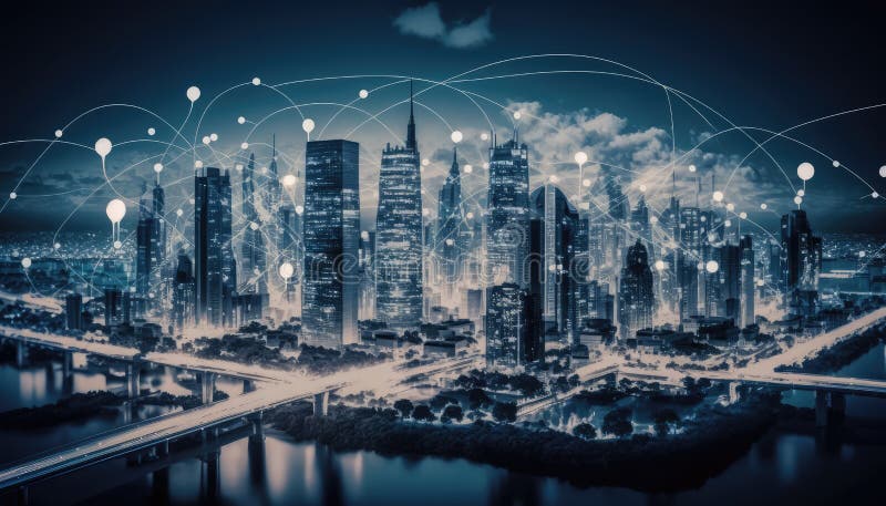 Smart City and Communication Network Concept. IoT(Internet of Things ...