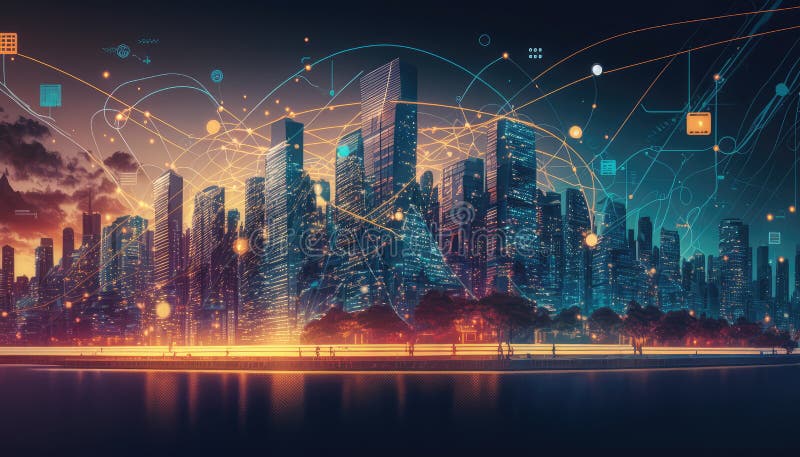 Smart City and Communication Network Concept. IoT(Internet of Things ...