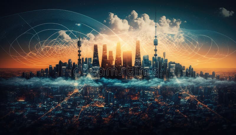 Smart City and Communication Network Concept. IoT(Internet of Things ...