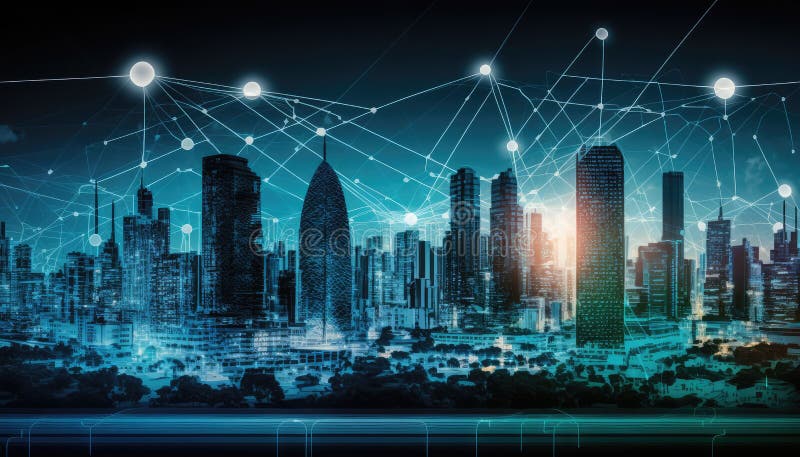 Smart City and Communication Network Concept. IoT(Internet of Things ...