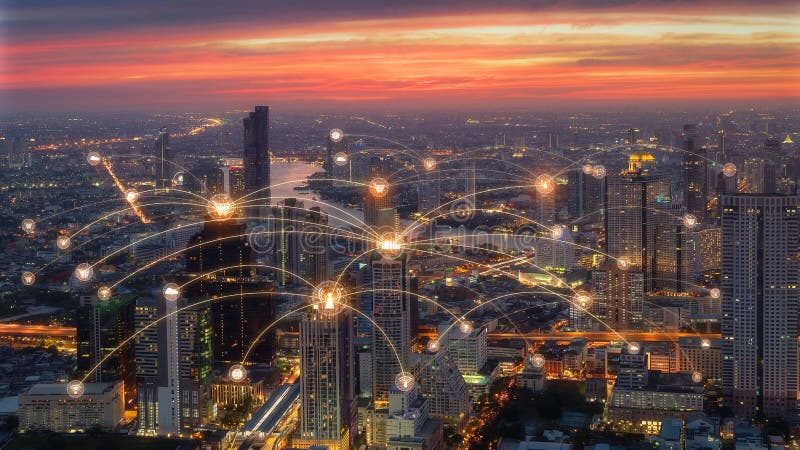 Smart City and Communication Network. Smart City Dot Point Connect ...