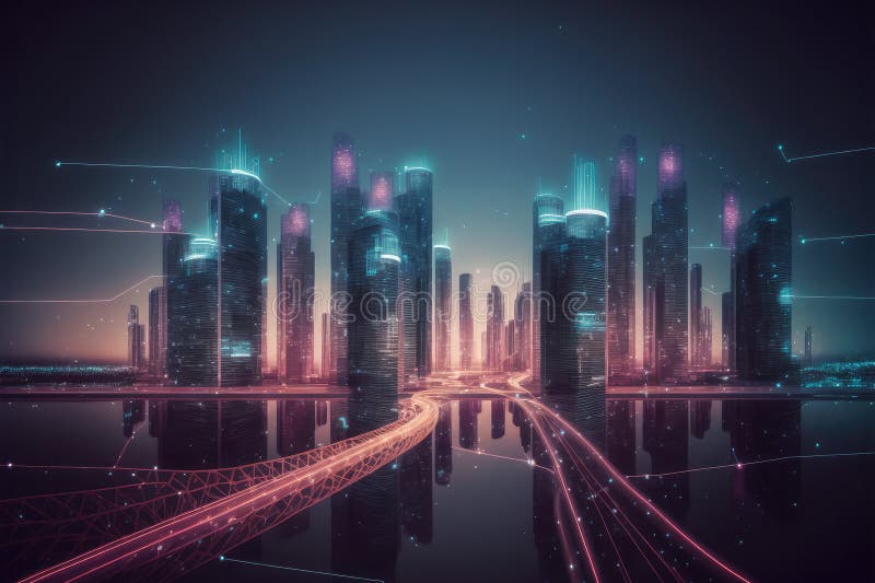 Smart City with Communication Network Graphic Connecting the City with ...