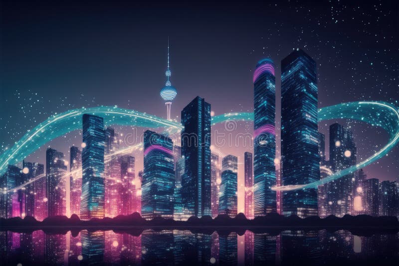 Smart City with Communication Network Graphic Connecting the City with ...