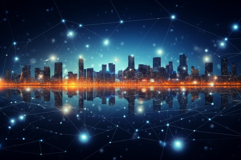 Smart City Concept with Interconnected Buildings and Advanced Internet ...