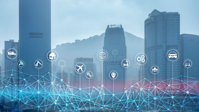 Smart City Concept. IoT Internet of Things. Abstract Futuristic City ...