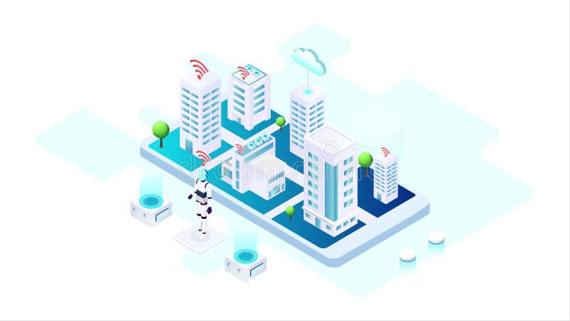 Smart City Concept with Smart Services, Internet of Things. 2D ...