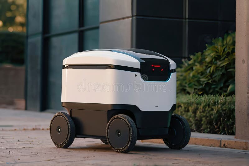 Smart City Concept: Tech Delivery Robot in Modern Pedestrian Zone ...