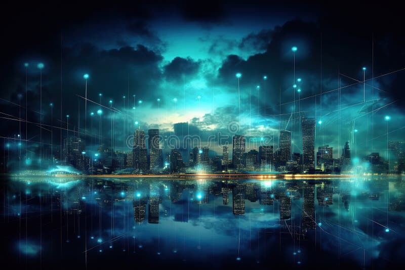 Smart City Concept. Telecomunication, Internet, Mobile, Cloud Computing ...