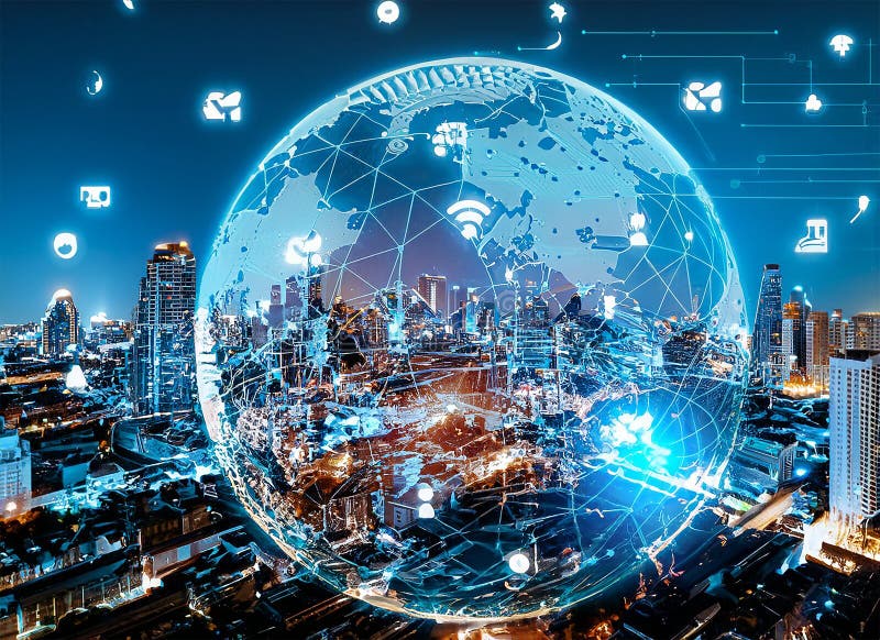 Smart City Concept with Wireless Network Connection Stock Photo - Image ...