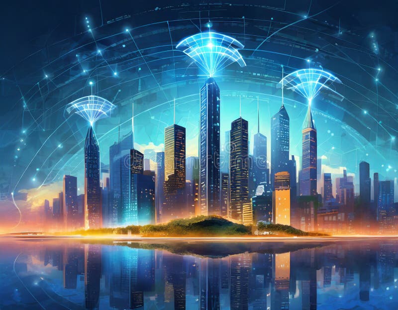 Smart City Concept with Wireless Network Connection Stock Photo - Image ...