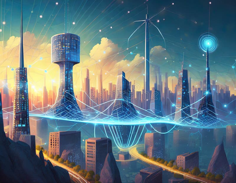 Smart City Concept with Wireless Network Connection Stock Photo - Image ...