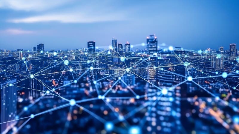 Smart City Connected with Data Points, Network, and Digital ...