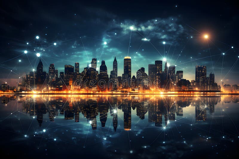 Smart City and Connection Abstract Polygonal Pattern with Lights, Speed ...