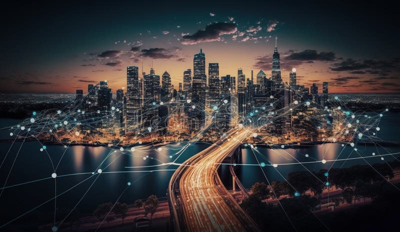 Smart City and Connection Technology Concept, Illustration of Big Data ...