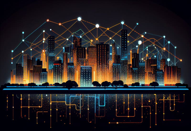 Smart City and Connection Technology Concept, Illustration of Big Data ...