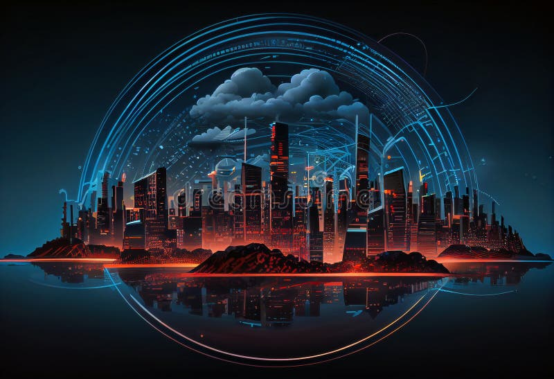 Smart City and Connection Technology Concept, Illustration of Big Data ...