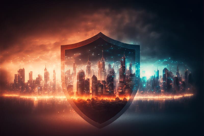 Smart City and Cyber Security Technology Concept. Generative Ai Stock ...