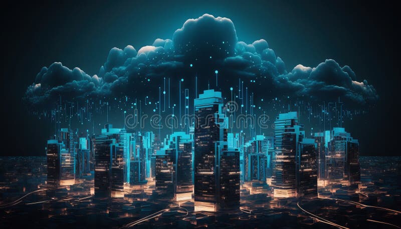 The Smart City of Cyberspace and Metaverse Digital Data of Futuristic and Technology. Generative ...