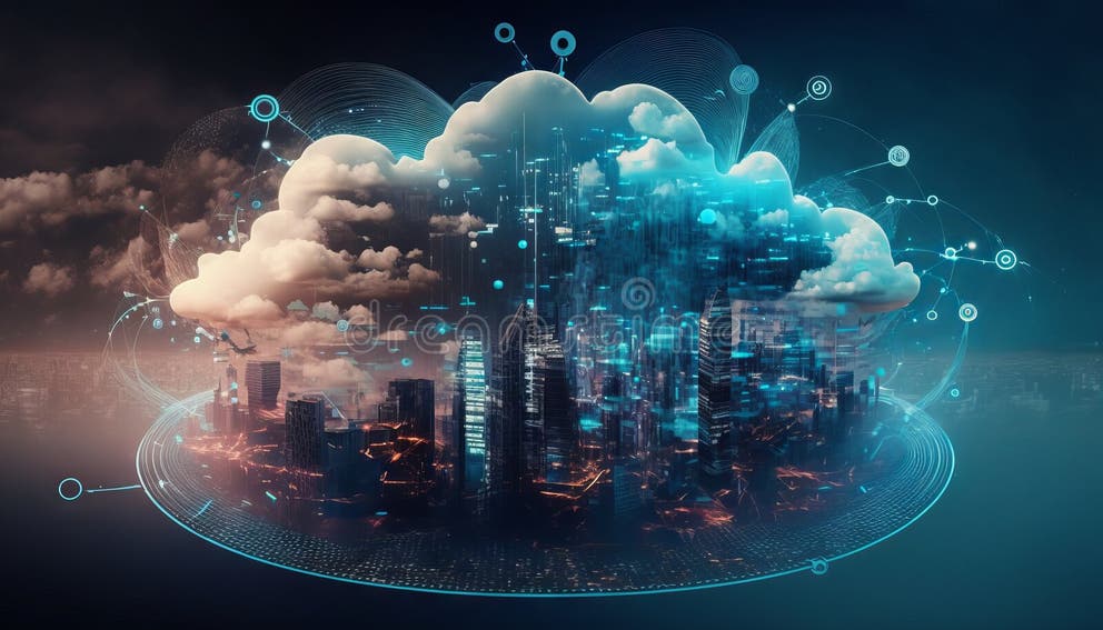 The Smart City of Cyberspace and Metaverse Digital Data of Futuristic and Technology. Generative ...