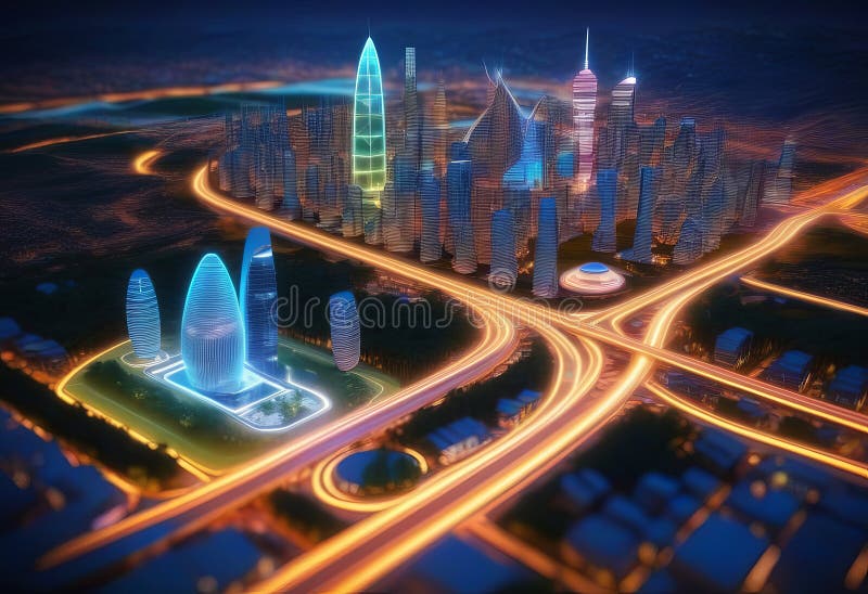 Smart City with 3d Rendering Robot with Development City Stock ...