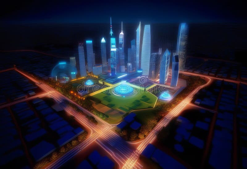 Smart City with 3d Rendering Robot with Development City Stock ...