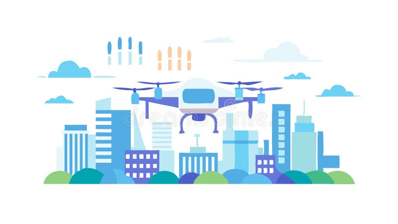 Smart City with Drones, Urban Surveillance, Vector Design Generative AI ...