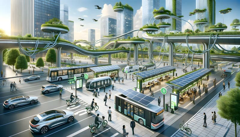 Smart City with Eco-Friendly Transportation Hub Illustration. Created ...