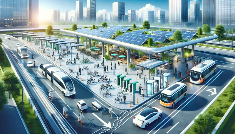 Smart City with Eco-Friendly Transportation Hub Illustration. Created ...