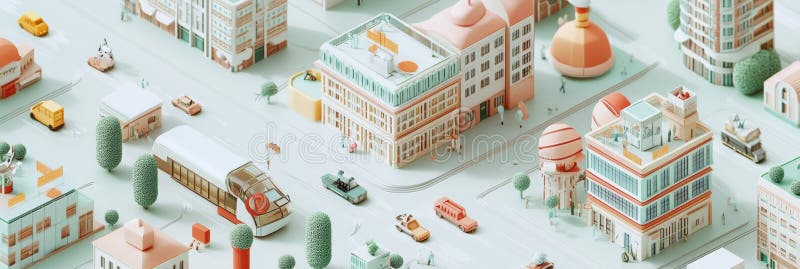 The Smart City Features Interconnected Buildings, Bustling Streets, and ...