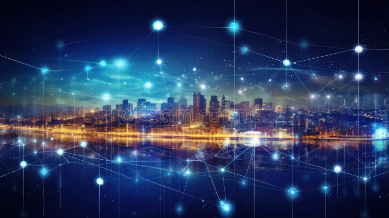 A Smart City Featuring Abstract Dot Points Connected by Gradient Lines ...