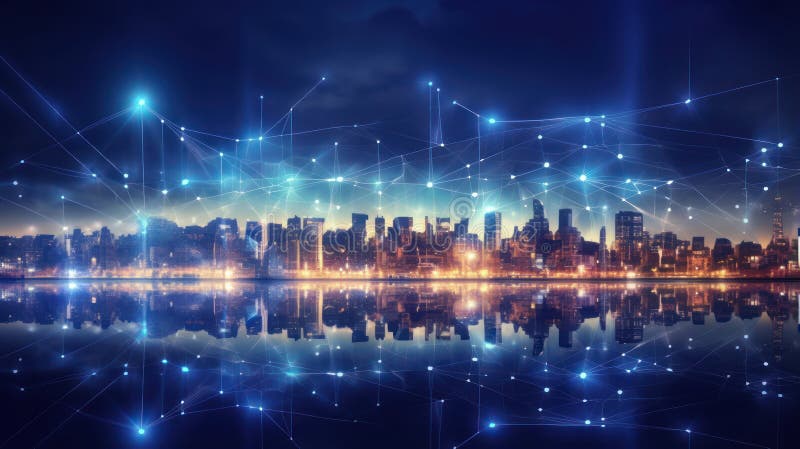 A Smart City Featuring Abstract Dot Points Connected by Gradient Lines ...