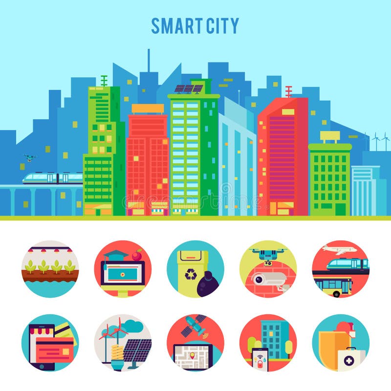 Simple Vector Infographic for Smart City Infrastructure with Icons and ...