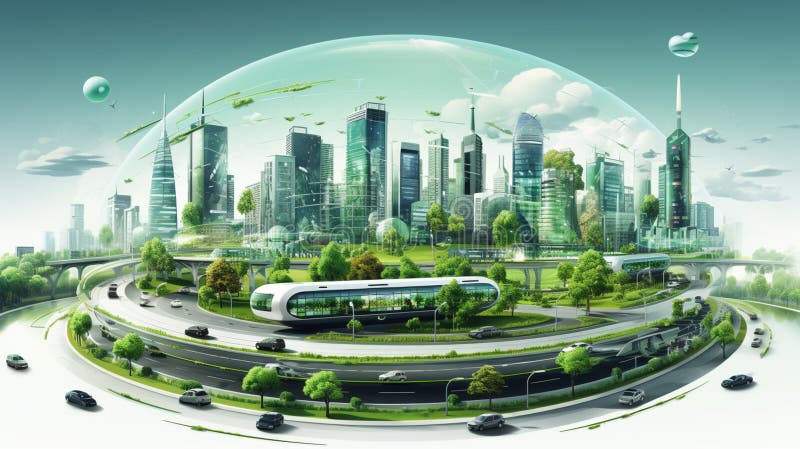 Smart City Futuristic Cityscape with Light Trails Connect with Wave ...