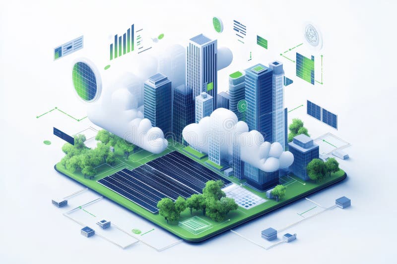 Smart City Green Energy Sustainable Technology Cloud Computing Isolated ...