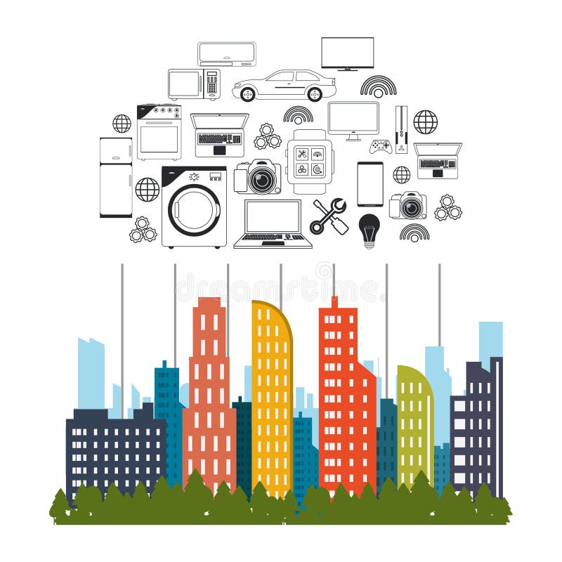 Smart City and Icon Set. Technology and Internet Design. Vector Stock ...