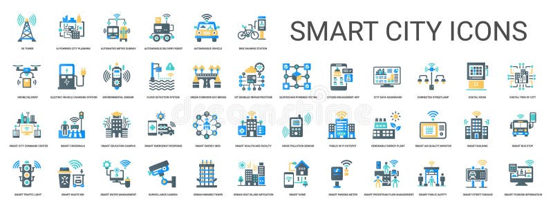 Smart City Icons Technology Transportation Environment, Mobility ...