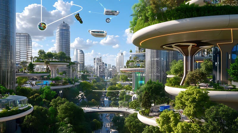 Smart City with Integrated Technology, Illustrating Urban Future Stock ...