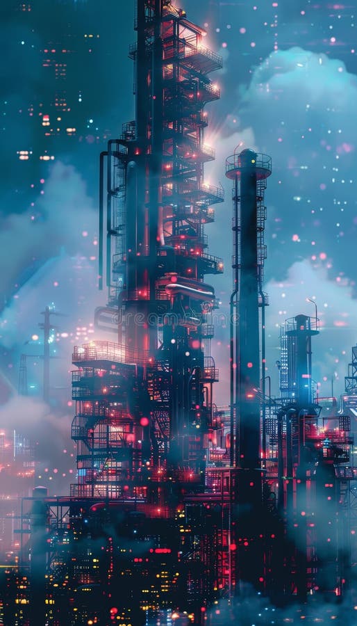 Smart City Integration Power Plant and Digital Technology Concept in ...