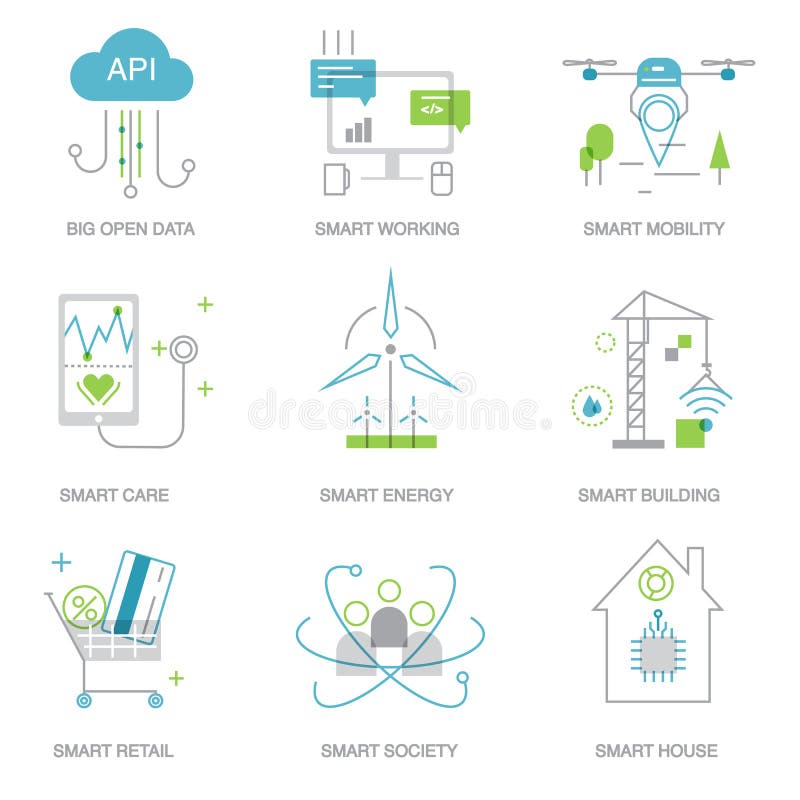 Smart City and Internet of Things Line Icons. Stock Vector ...