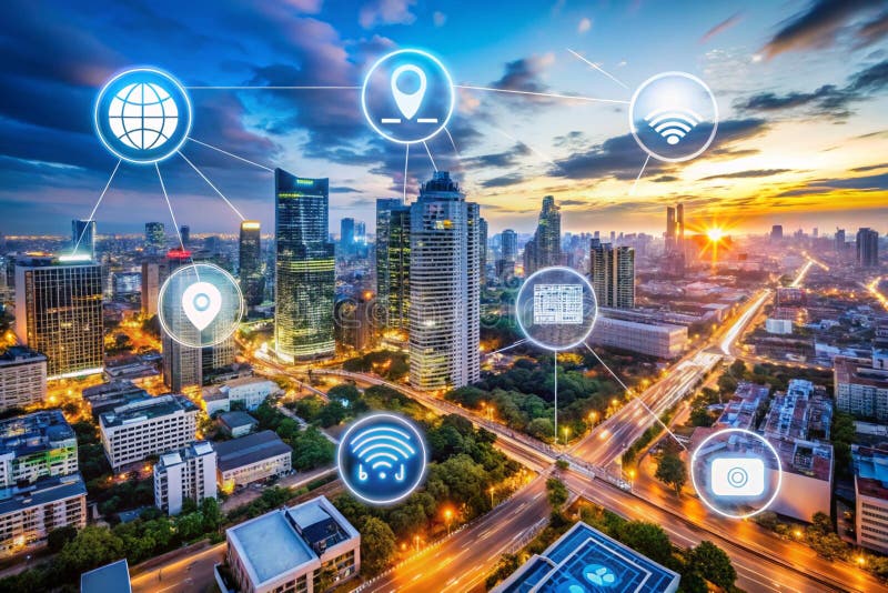 Smart City and IoT: Wireless Communication Network Stock Illustration ...