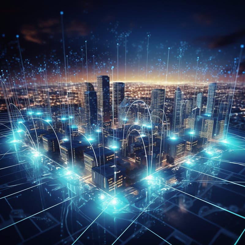 Smart City with Light Connection Design Stock Photo - Image of ...